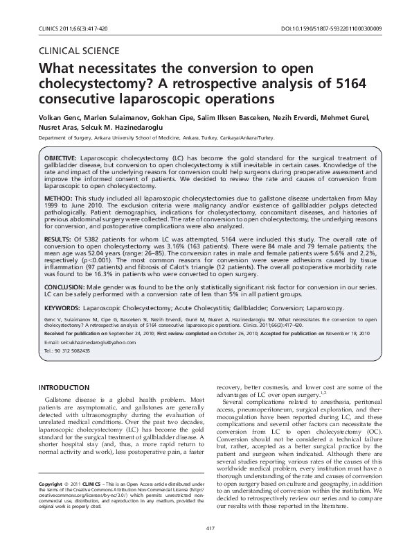(PDF) What necessitates the conversion to open cholecystectomy? A ...