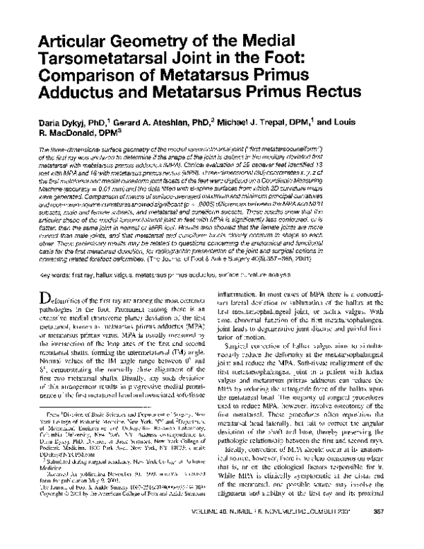 (PDF) Articular geometry of the medial tarsometatarsal joint in the ...