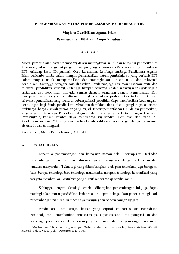 (DOC) PENGEMBANGAN MEDIA PEMBELAJARAN PAI BERBASIS TIK