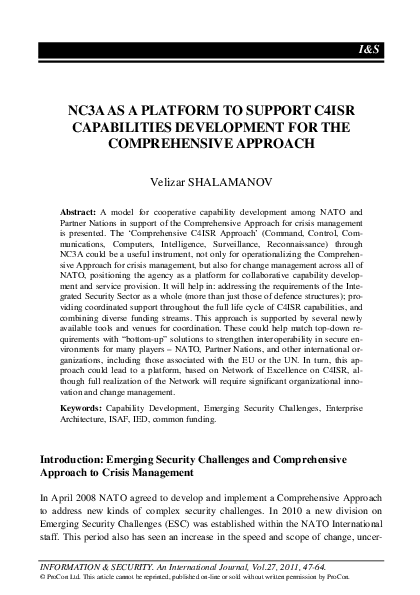 (PDF) NC3A as a platform to support C4ISR capabilities development for ...