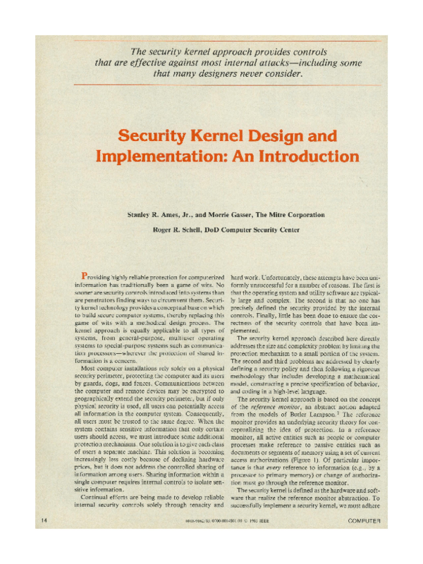 (PDF) Security Kernel Design and Implementation: An Introduction
