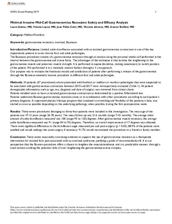 (PDF) Minimal Invasive Mid-Calf Gastrocnemius Recession: Safety and ...