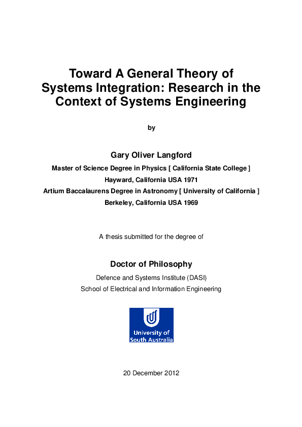 (PDF) Toward A General Theory of Systems Integration: Research in the ...