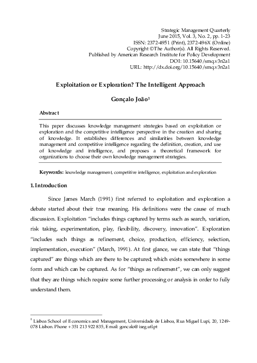 (PDF) Exploitation or Exploration? The Intelligent Approach