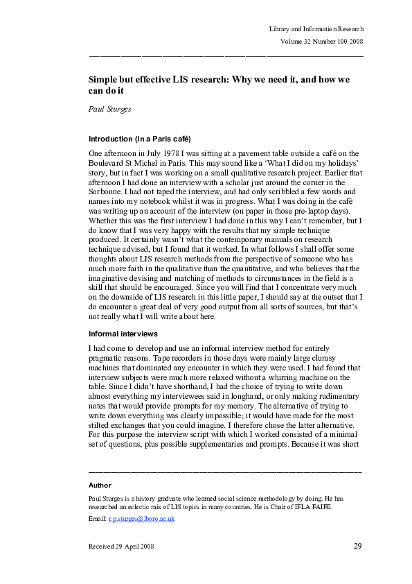(PDF) Simple but effective LIS research: why we need it, and how we can ...