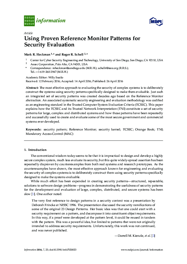 (PDF) Using Proven Reference Monitor Patterns for Security Evaluation