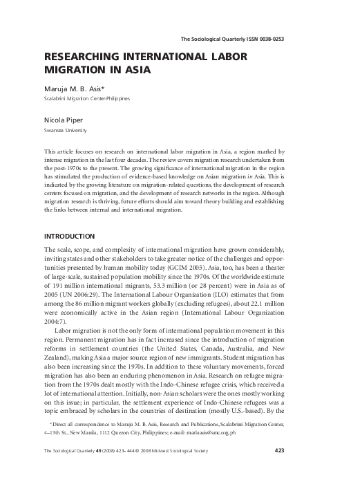 (PDF) Researching International Labor Migration in Asia