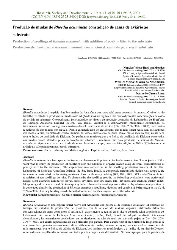 (PDF) Production of seedlings of Rheedia acuminata with addition of ...