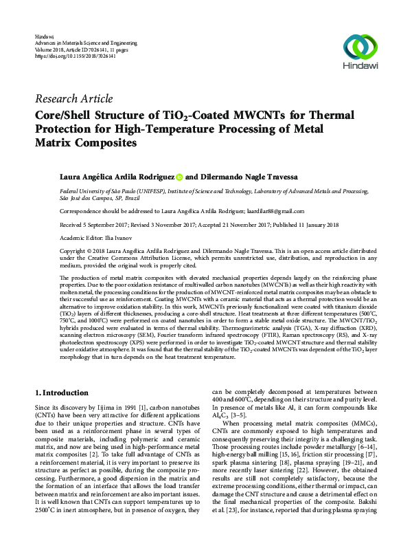 (PDF) Core/Shell Structure of TiO2-Coated MWCNTs for Thermal Protection ...