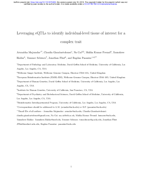 (PDF) Leveraging eQTLs to identify individual-level tissue of interest for a complex trait