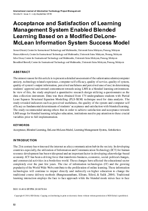 (PDF) Acceptance and Satisfaction of Learning Management System Enabled Blended Learning Based ...