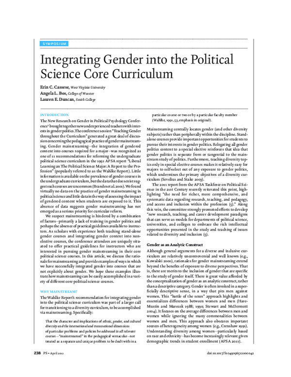 (PDF) Integrating Gender into the Political Science Core Curriculum ...