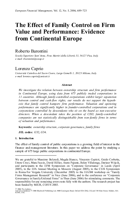 (PDF) The effect of family control on firm value and performance ...
