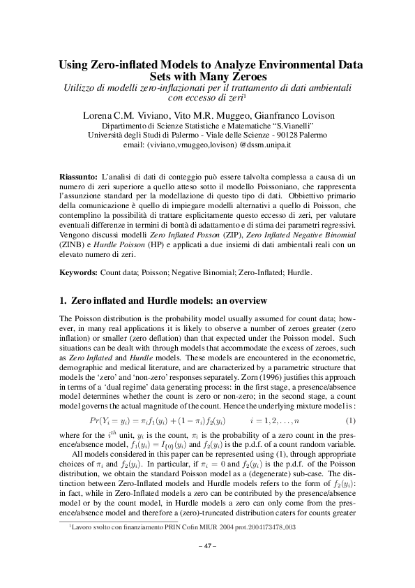 (PDF) Using Zero-inflated Models to Analyze Environmental Data Sets ...