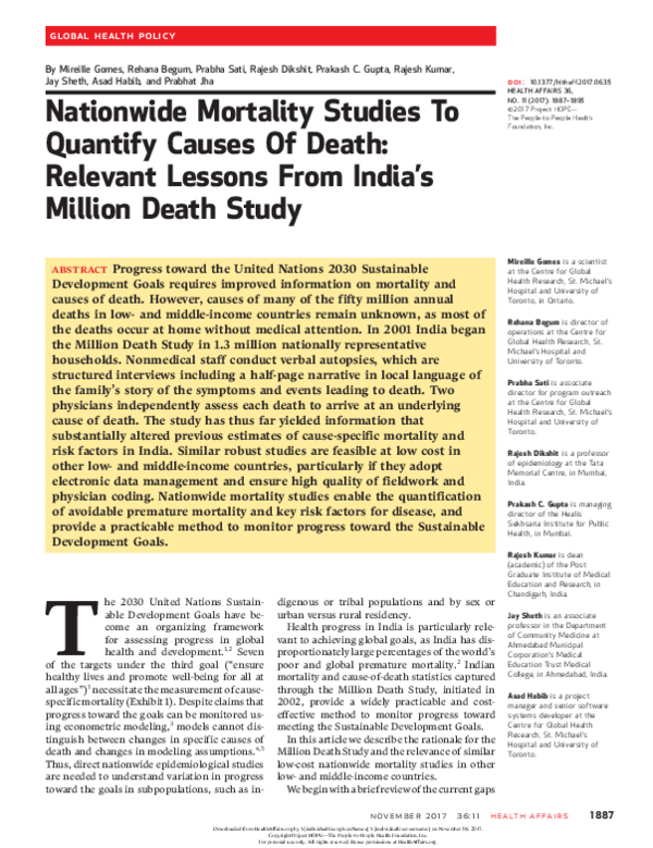 (PDF) Nationwide Mortality Studies To Quantify Causes Of Death ...