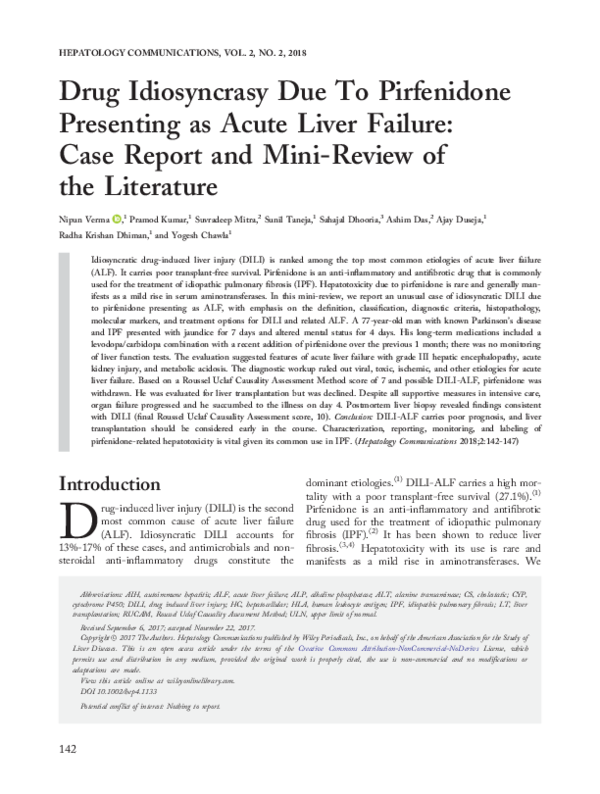 (PDF) Drug idiosyncrasy due to pirfenidone presenting as acute liver ...
