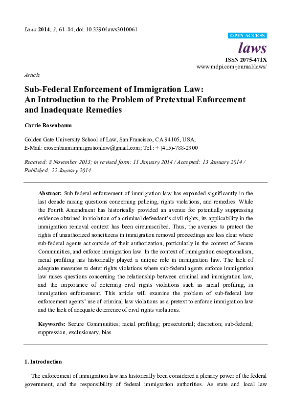 (PDF) Sub-Federal Enforcement of Immigration Law: An Introduction to ...