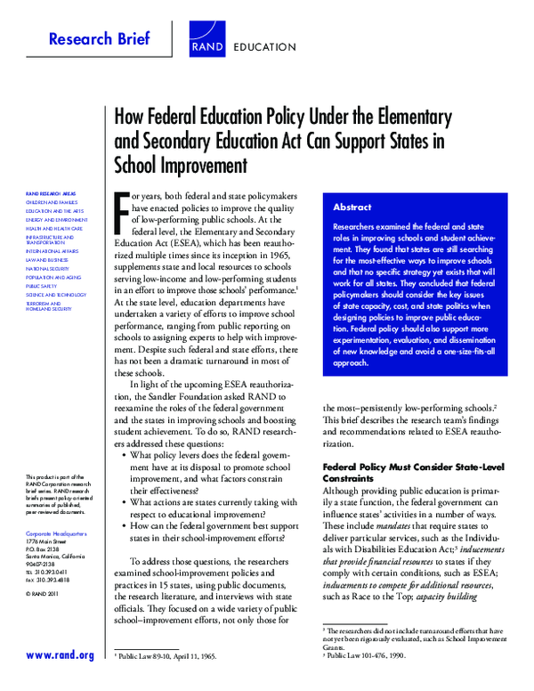 (PDF) How Federal Education Policy Under the Elementary and Secondary ...