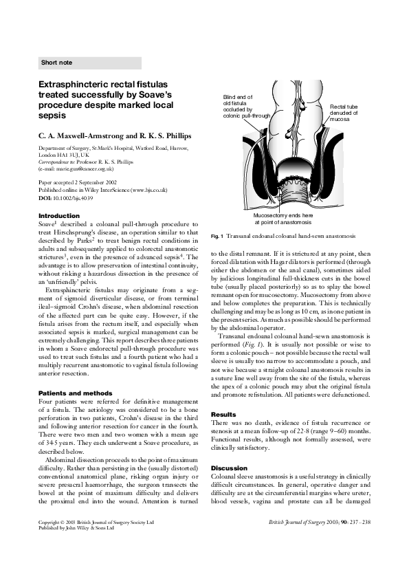 (PDF) Extrasphincteric rectal fistulas treated successfully by Soave's ...