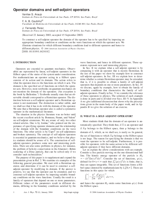 (PDF) Operator domains and self-adjoint operators | Francisco A . B ...