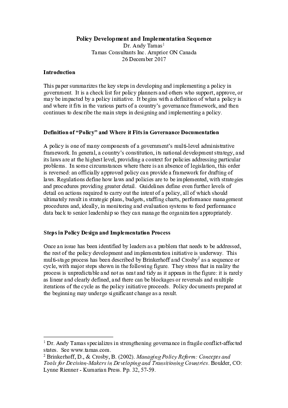 (PDF) Policy Development and Implementation Sequence