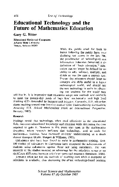 (PDF) Educational Technology and the Future of Mathematics Education