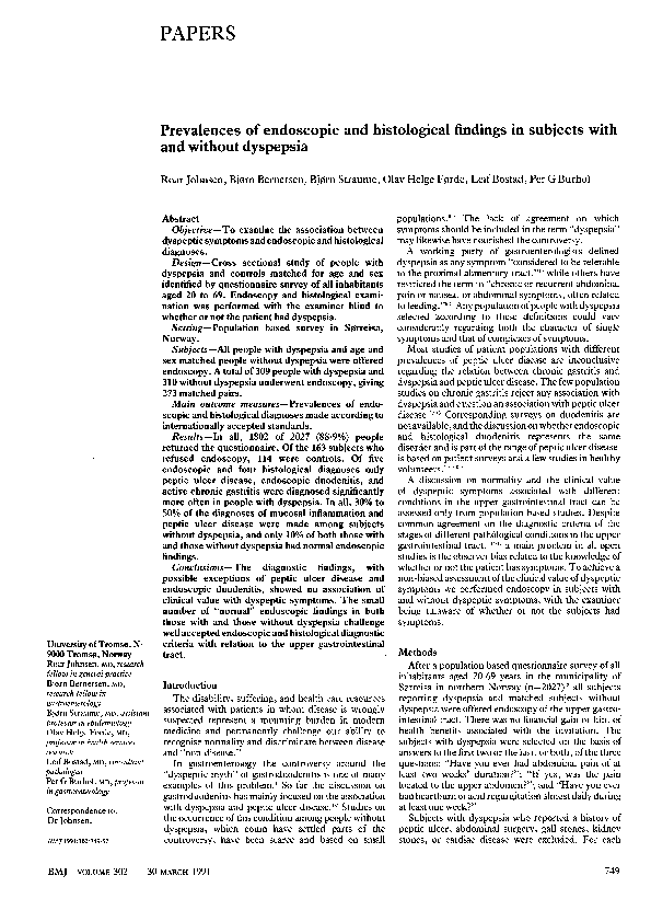 (PDF) Prevalences of endoscopic and histological findings in subjects with and without dyspepsia ...