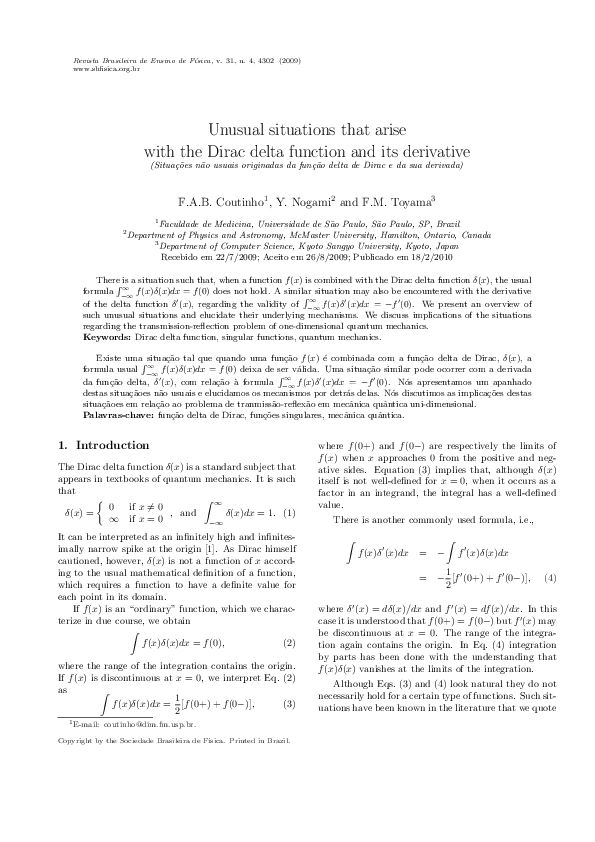 (PDF) Unusual situations that arise with the Dirac delta function and ...