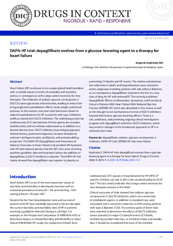 (PDF) DAPA-HF trial: dapagliflozin evolves from a glucose-lowering ...