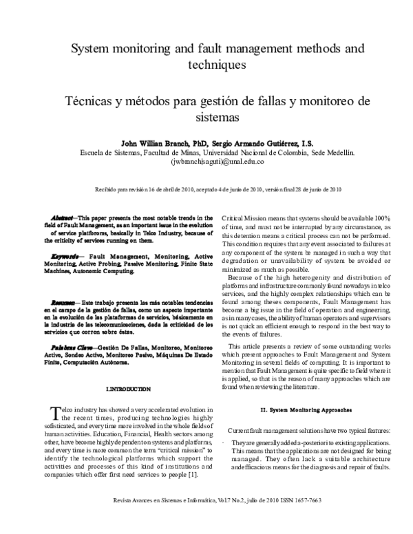 (PDF) System monitoring and fault management methods and techniques