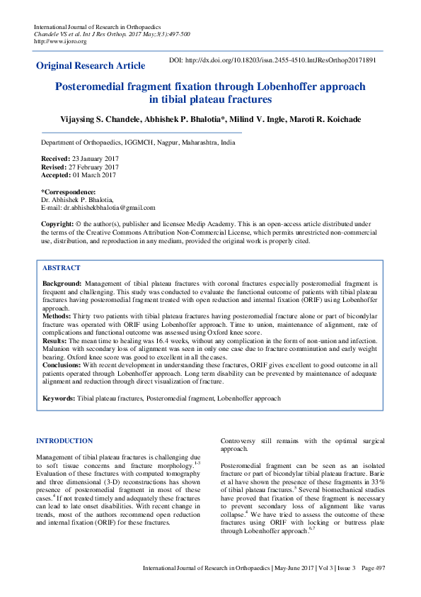 (PDF) Posteromedial fragment fixation through Lobenhoffer approach in ...