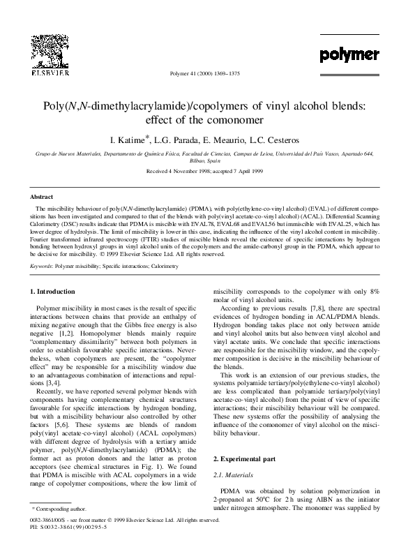 (PDF) Poly(N,N-dimethylacrylamide)/copolymers of vinyl alcohol blends ...