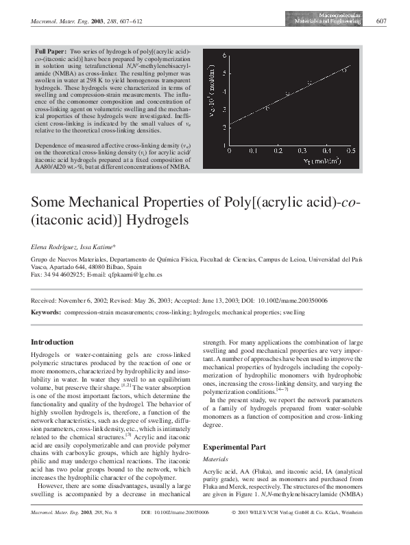 (PDF) Some Mechanical Properties of Poly[(acrylic acid)-co-(itaconic ...