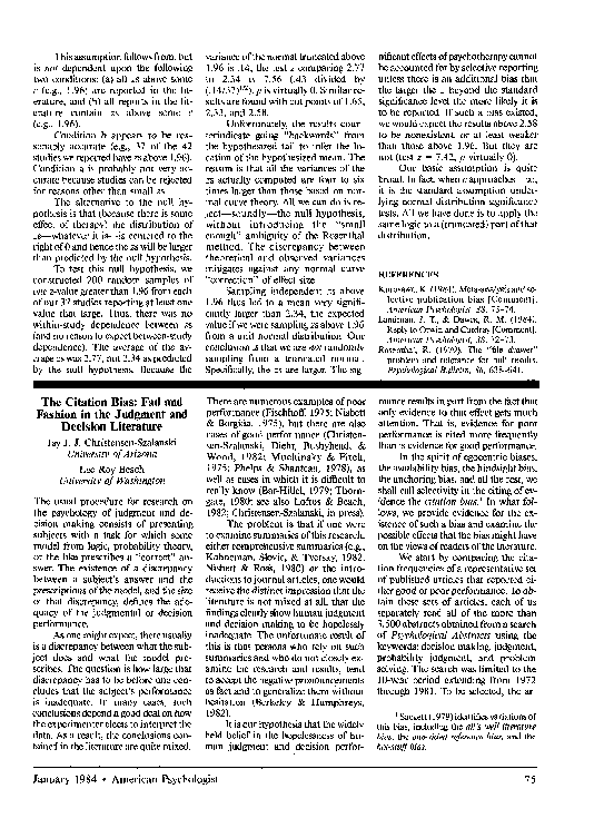 (PDF) The citation bias: Fad and fashion in the judgment and decision ...