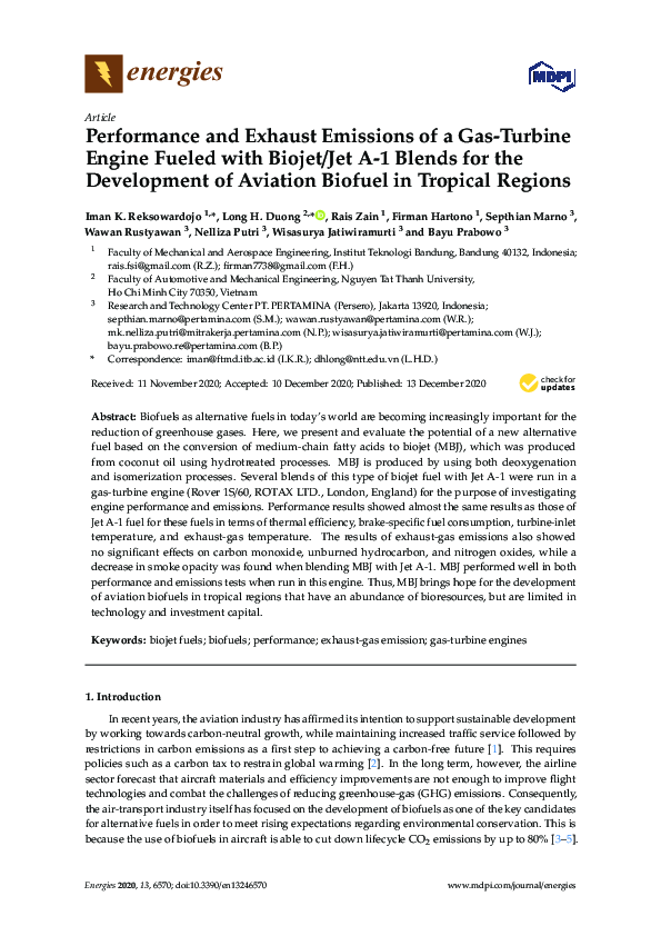 (PDF) Performance and Exhaust Emissions of a Gas-Turbine Engine Fueled ...