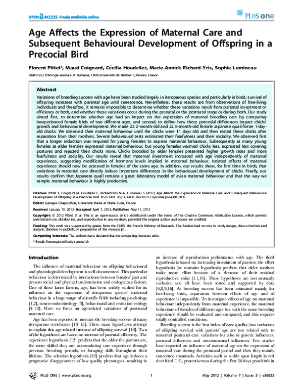 (PDF) Age Affects the Expression of Maternal Care and Subsequent ...