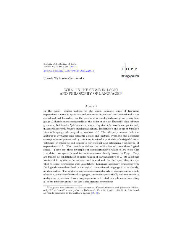 (PDF) What Is the Sense in Logic and Philosophy of Language