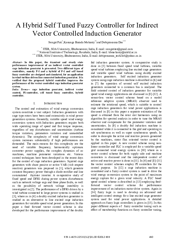 Pdf A Hybrid Self Tuned Fuzzy Controller For Indirect Vector Controlled Induction Generator 