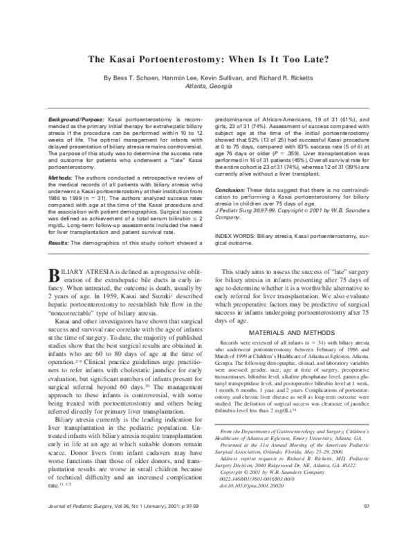 (PDF) The Kasai portoenterostomy: When is it too late?