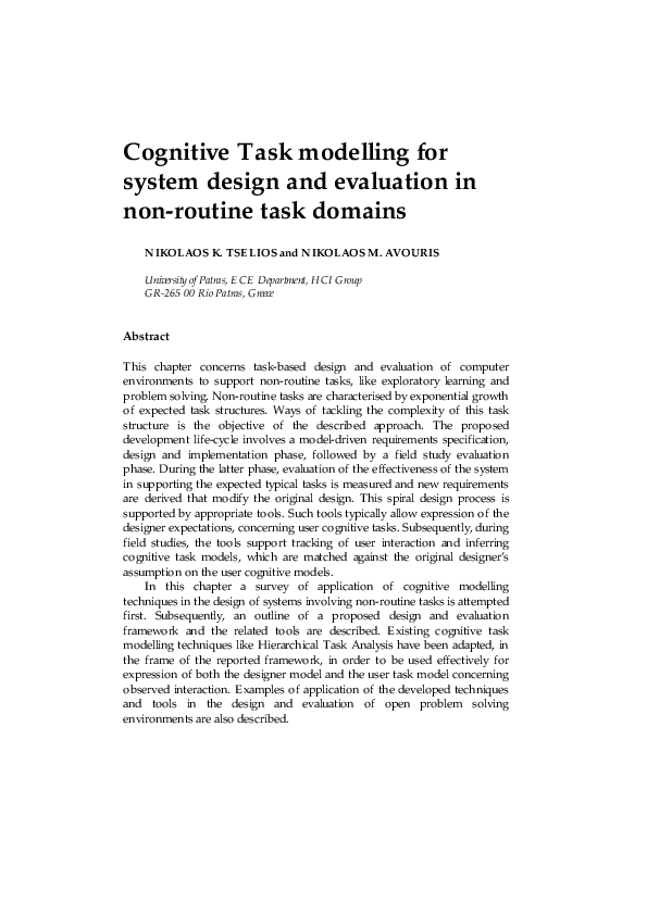 (PDF) Cognitive Task Modeling for system design and evaluation of non-routine task domains