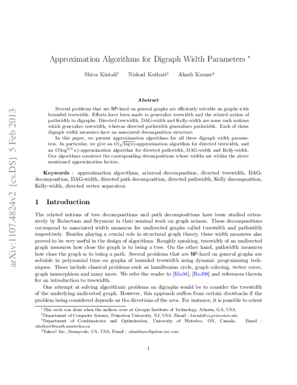 Pdf Approximation Algorithms For Digraph Width Parameters 8498