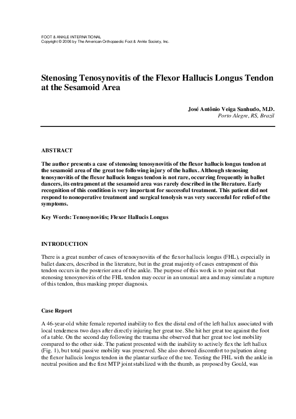 (PDF) Stenosing tenosynovitis of the flexor hallucis longus tendon in a ...