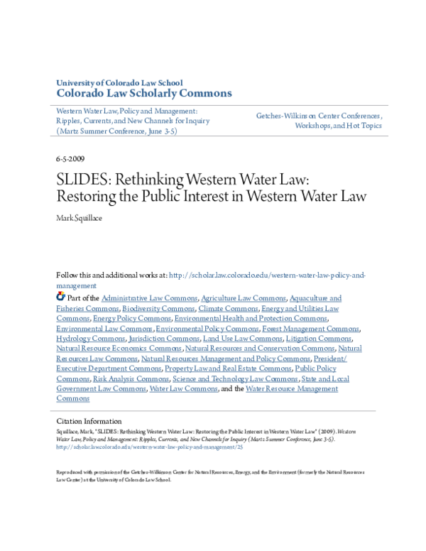 (PDF) Restoring the Public Interest in Western Water Law