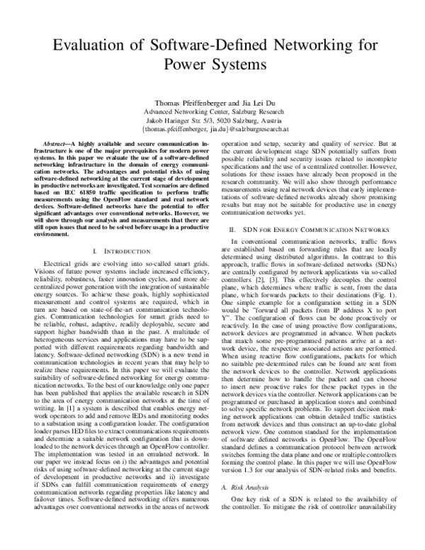 Evaluation Of Software Defined Networking For Power Systems
