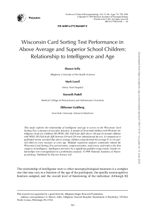 (PDF) Wisconsin Card Sorting Test Performance in Above Average and ...