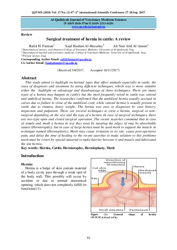 (PDF) Surgical treatment of hernia in cattle: A review