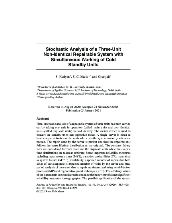 (PDF) Stochastic Analysis of a Three-Unit Non-Identical Repairable System with Simultaneous ...