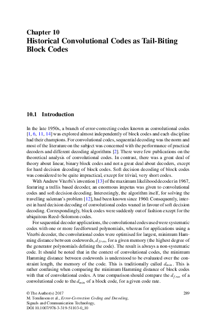 Pdf Historical Convolutional Codes As Tail Biting Block Codes