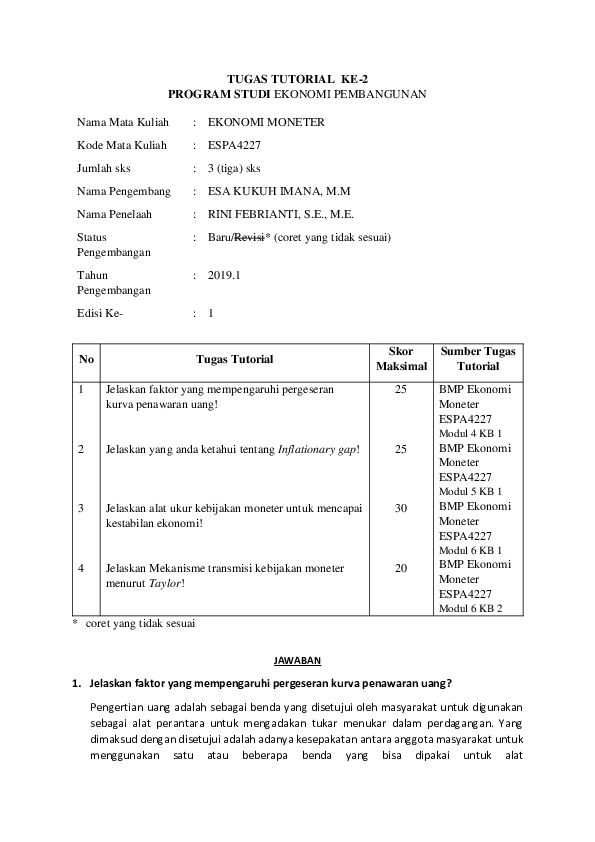 (PDF) TUGAS TUTORIAL KE-2 PROGRAM STUDI EKONOMI PEMBANGUNAN Nama Mata Kuliah : EKONOMI MONETER ...