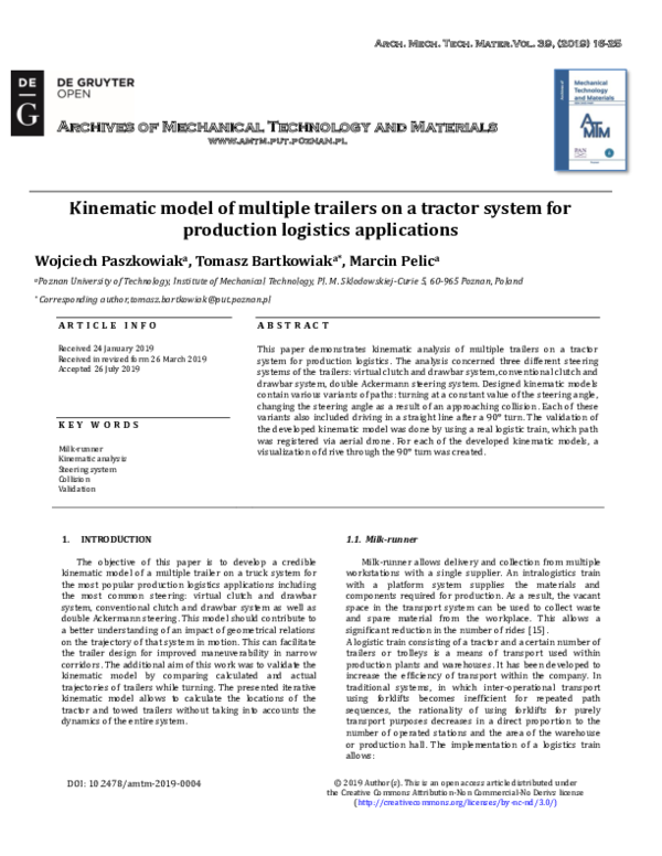 (PDF) Kinematic model of multiple trailers on a tractor system for ...